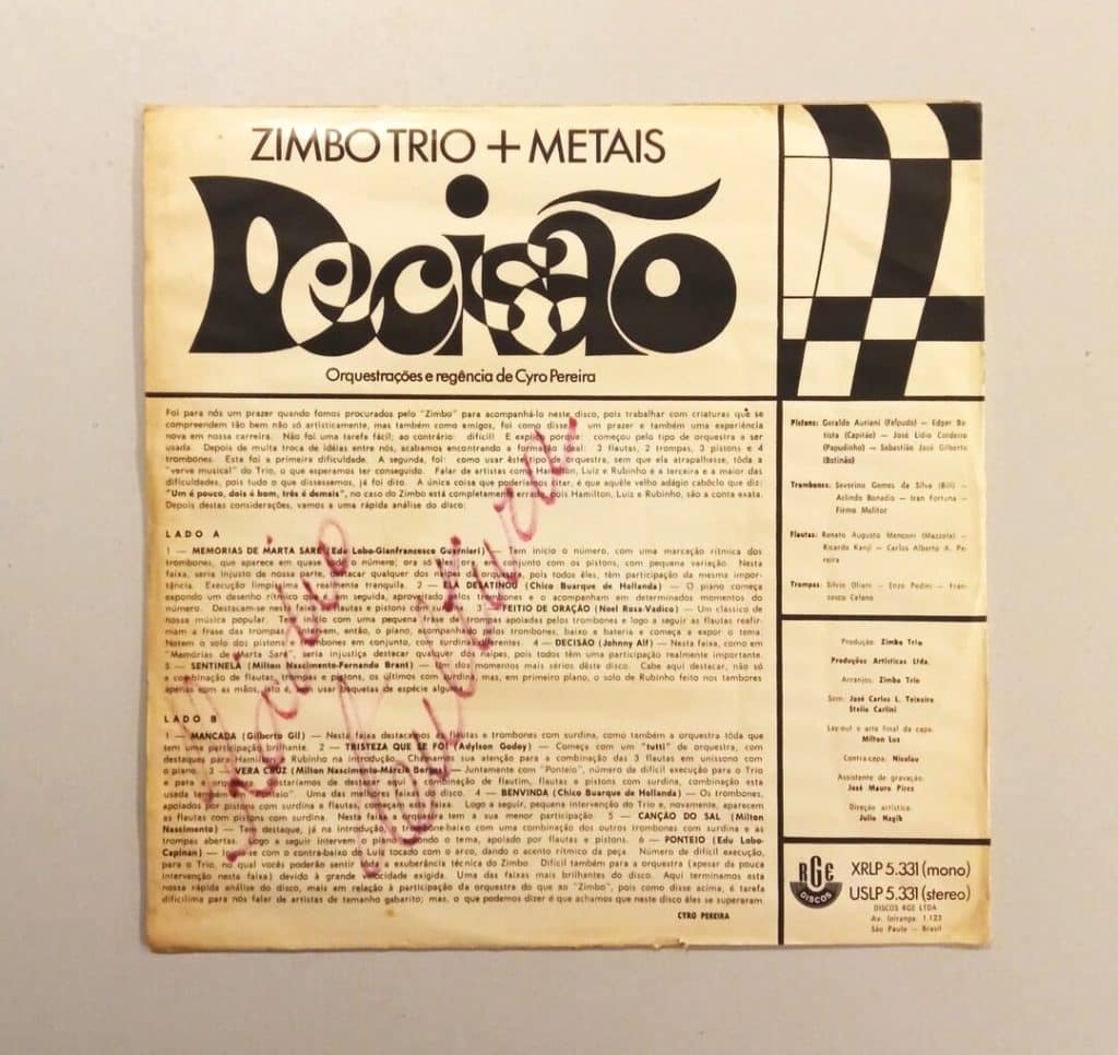 Zimbo Trio + Metais - Decisão | LP Vinil | Boa Viagem Discos