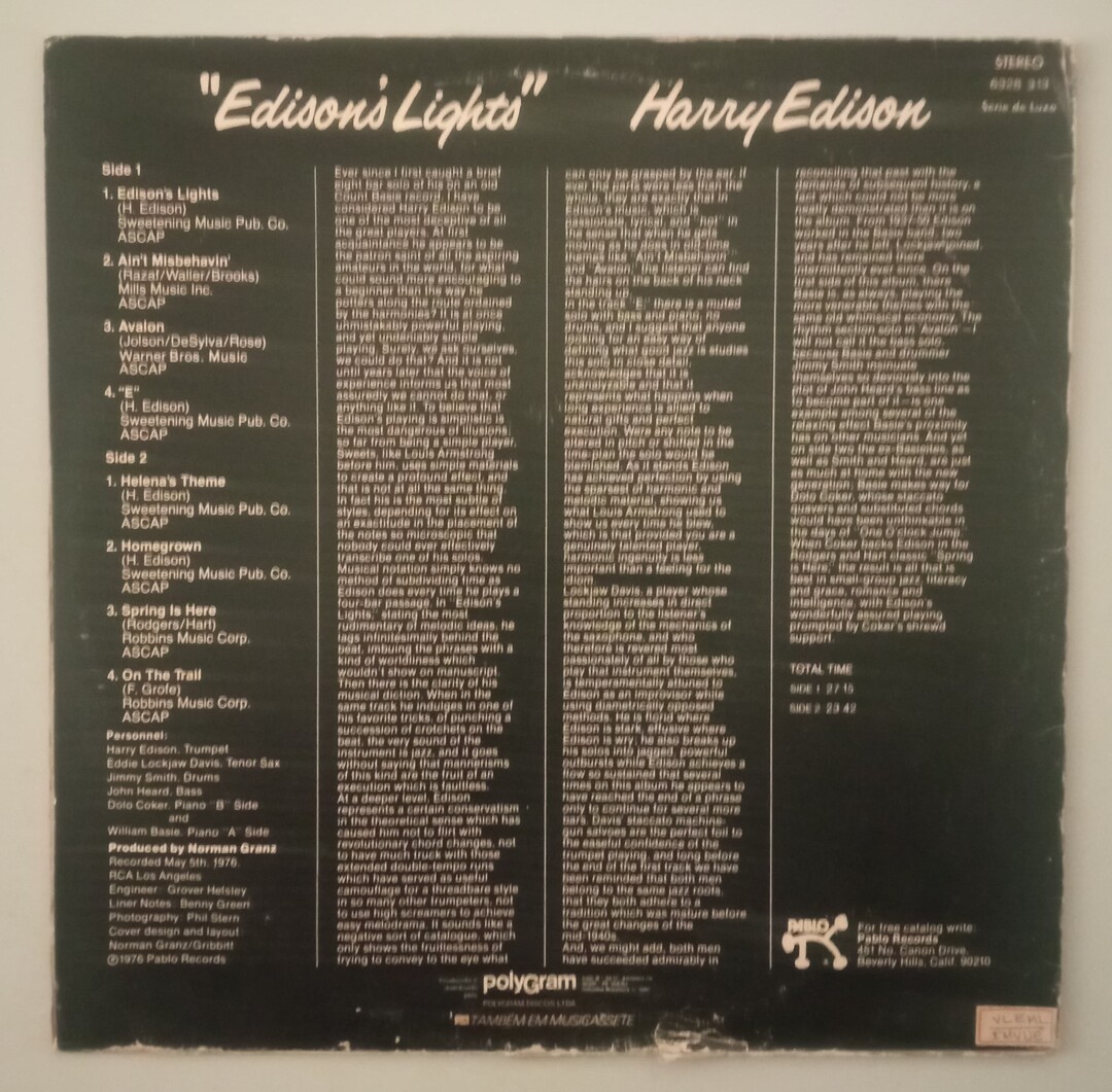 Harry Edison - Edison's Lights | LP Vinil | Boa Viagem Discos