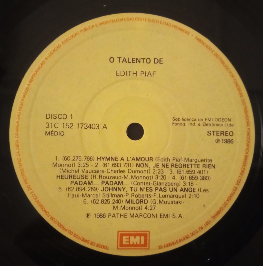 Edith Piaf - O Talento De Edith Piaf - Boa Viagem Discos