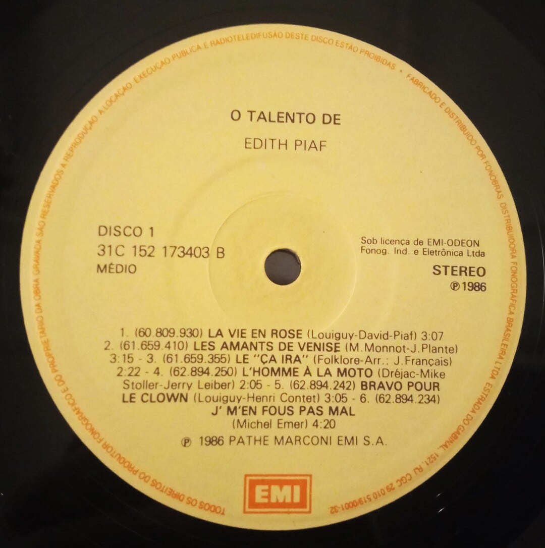 Edith Piaf - O Talento De Edith Piaf - Boa Viagem Discos