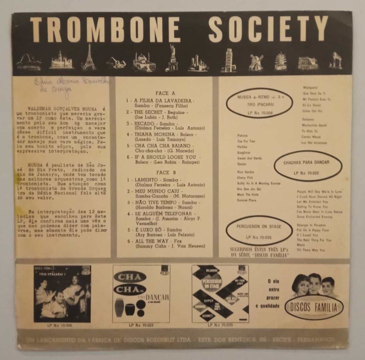 Waldemar Moura – Trombone Society | LP Vinil | Boa Viagem Discos